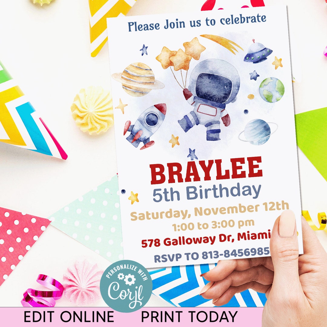 Space Birthday Invitation Editable ,space Birthday Party, Astronauts Invitation, Space Party ...