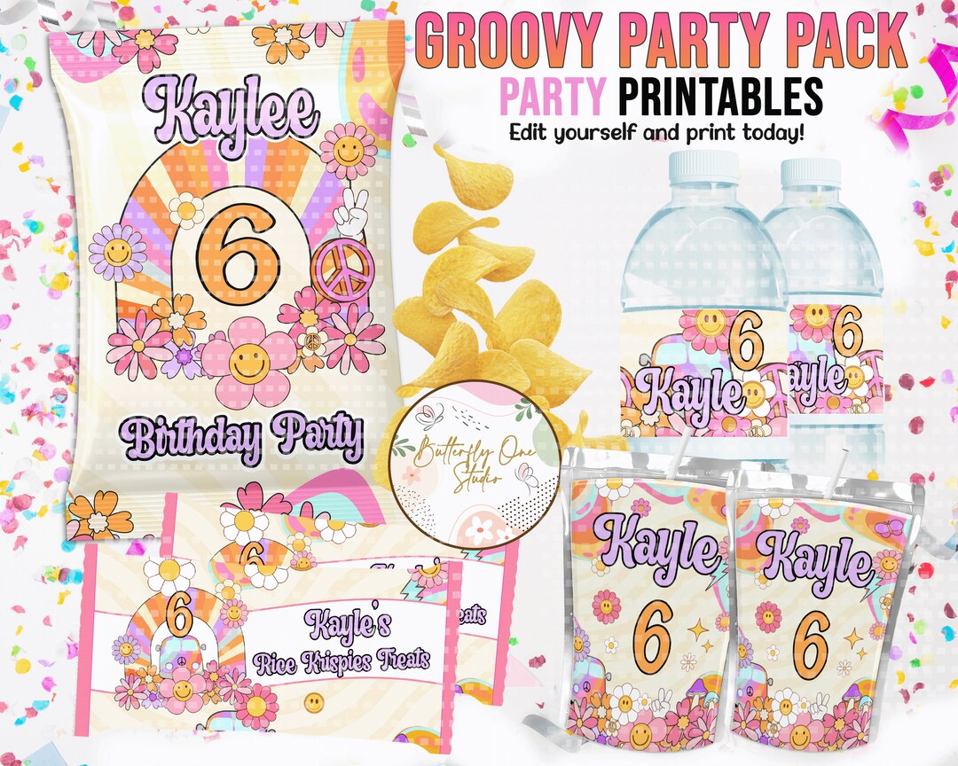 EDITABLE Groovy Party Template, Retro Birthday Girl Theme Kit, Instant ...