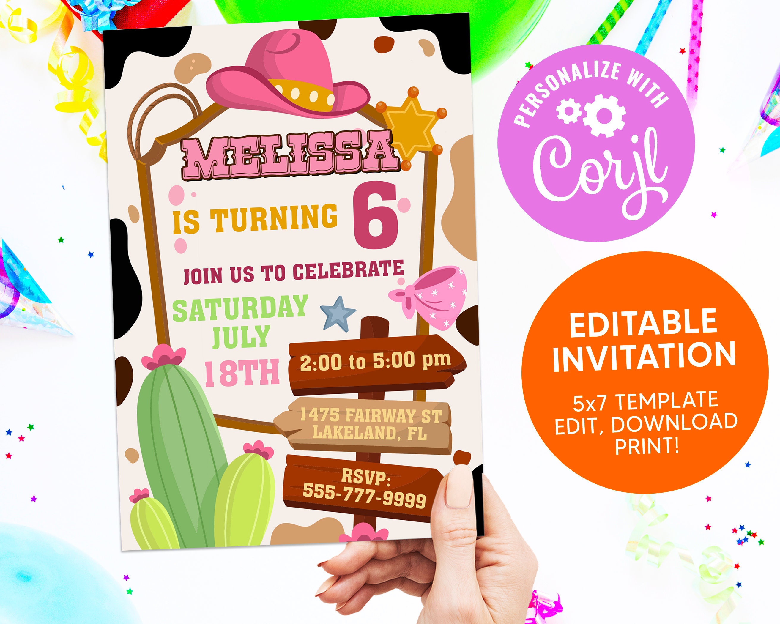 EDITABLE Invitación de cumpleaños de vaquera Invitación - Etsy México