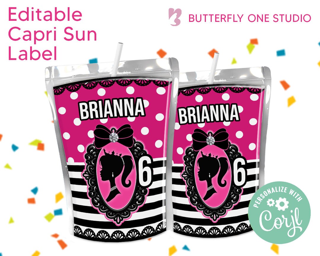 EDITABLE Doll Party Capri Sun Labels, Birthday Party Capri Sun Template ...
