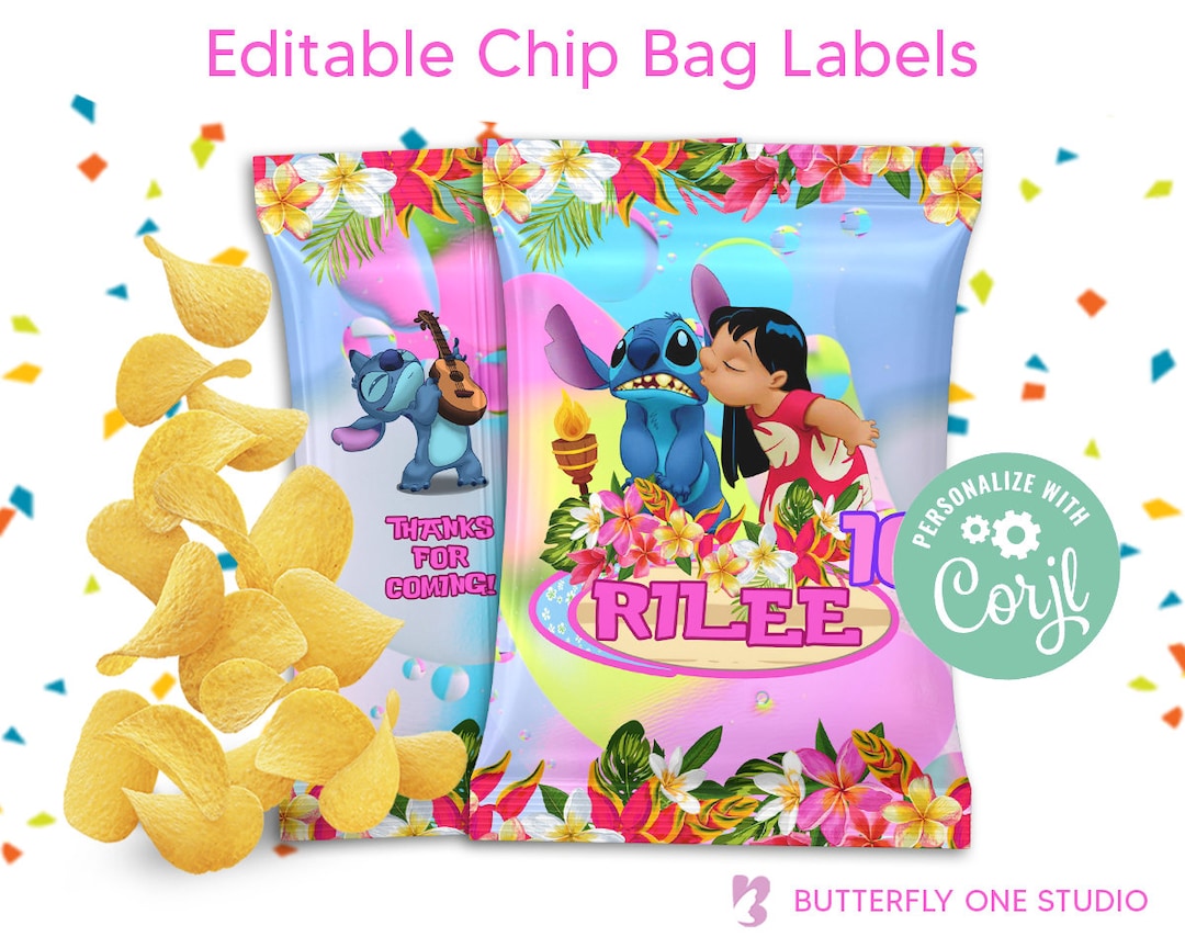 EDITABLE Lilo & Stitch Chip Bag, Lilo and Stitch DIY Birthday Chip Bag ...