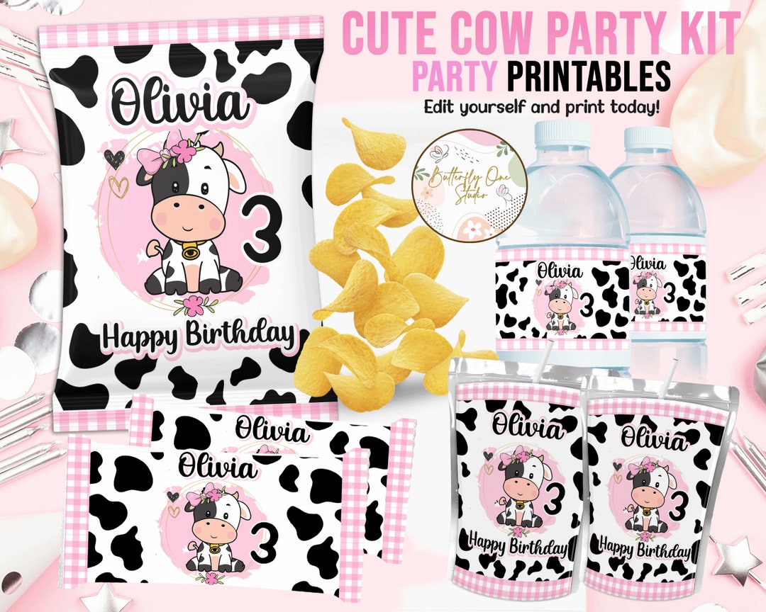EDITABLE Cute Cow Party Template, Cow Girl Party Birthday Theme Kit ...