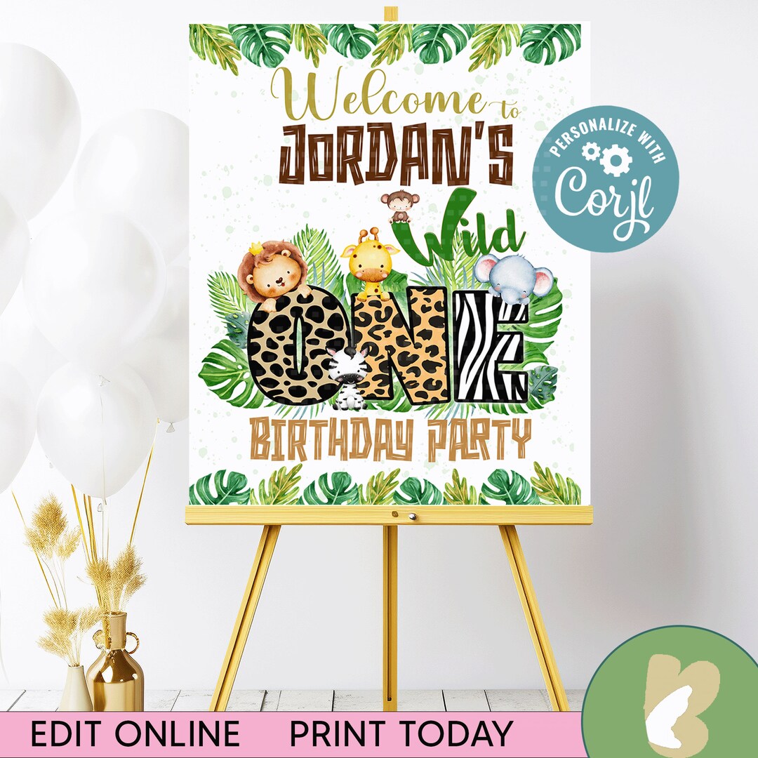 Editable Welcome Sign Wild One ,3 Sizes Welcome Sign Party Decor, Baby ...