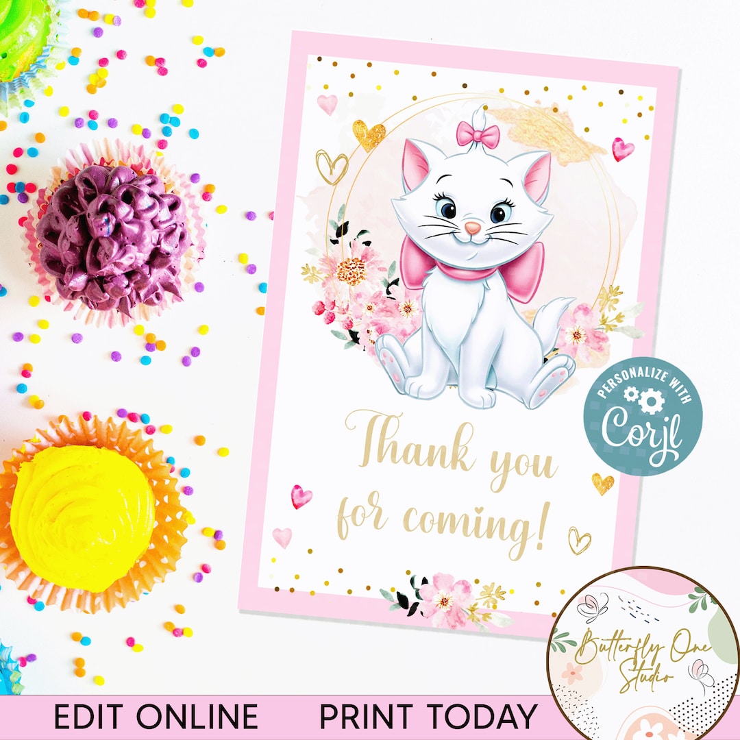 Editable Marie Aristocats Thank You Card, Marie Birthday Girl, Marie ...