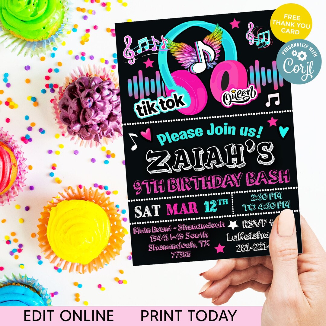Musical Birthday Girl Invitation, Musical Birthday Party Chalkboard ...