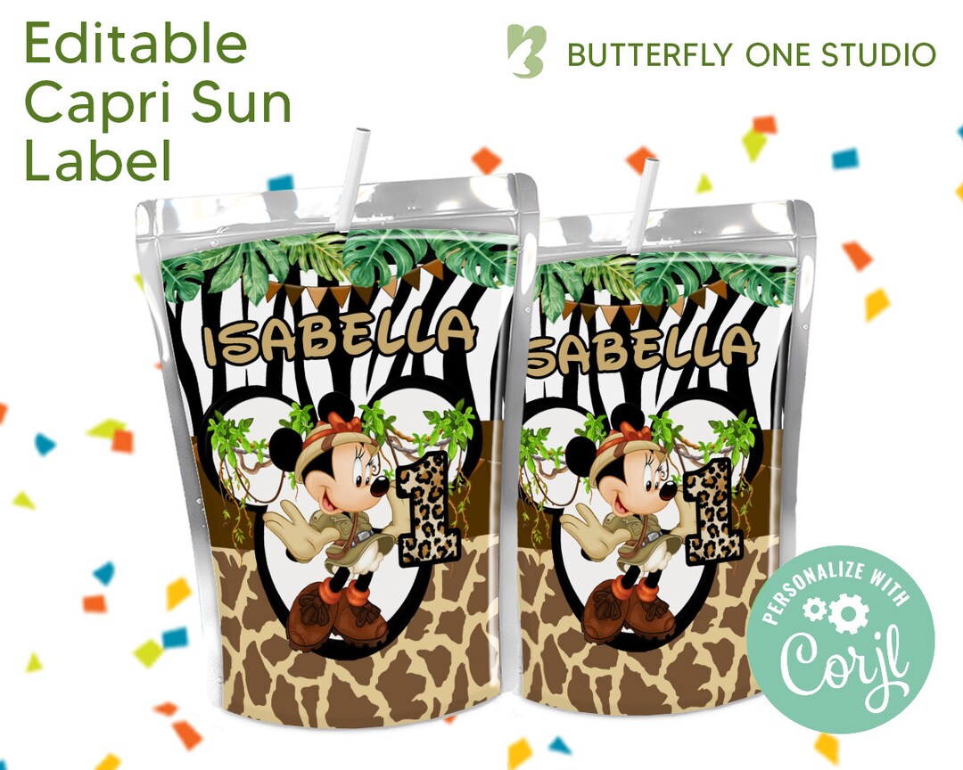 EDITABLE Capri Sun Labels Minnie Safari Party, Capri Sun Labels Minnie ...