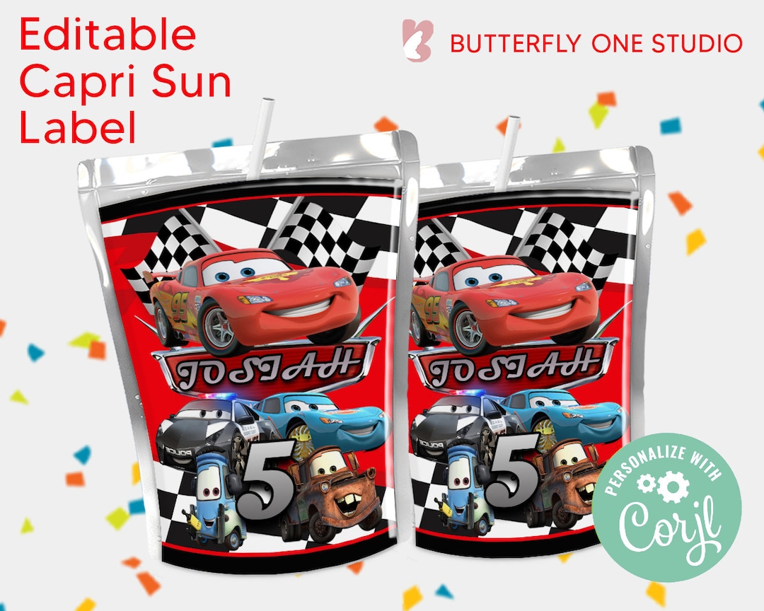 Cars Movie Pixar Capri Suns Cars Lightning Party Decorations Birthday ...
