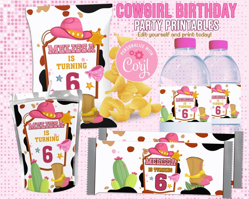 EDITABLE Kids Birthday Party Template, Cowgirl Birthday Theme Kit ...