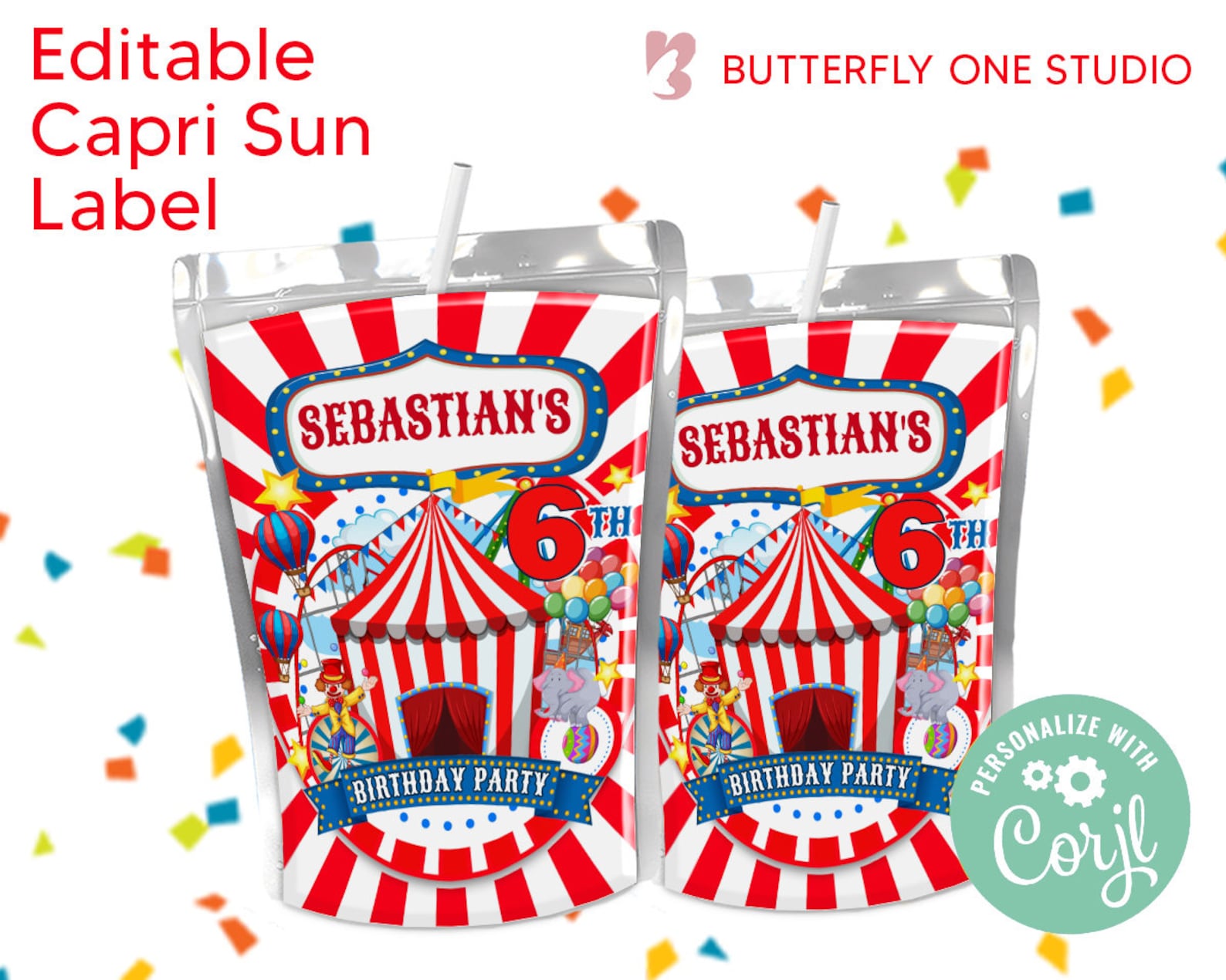 EDITABLE Carnival Circus Capri Suns Labels, Birthday Party Capri Sun ...