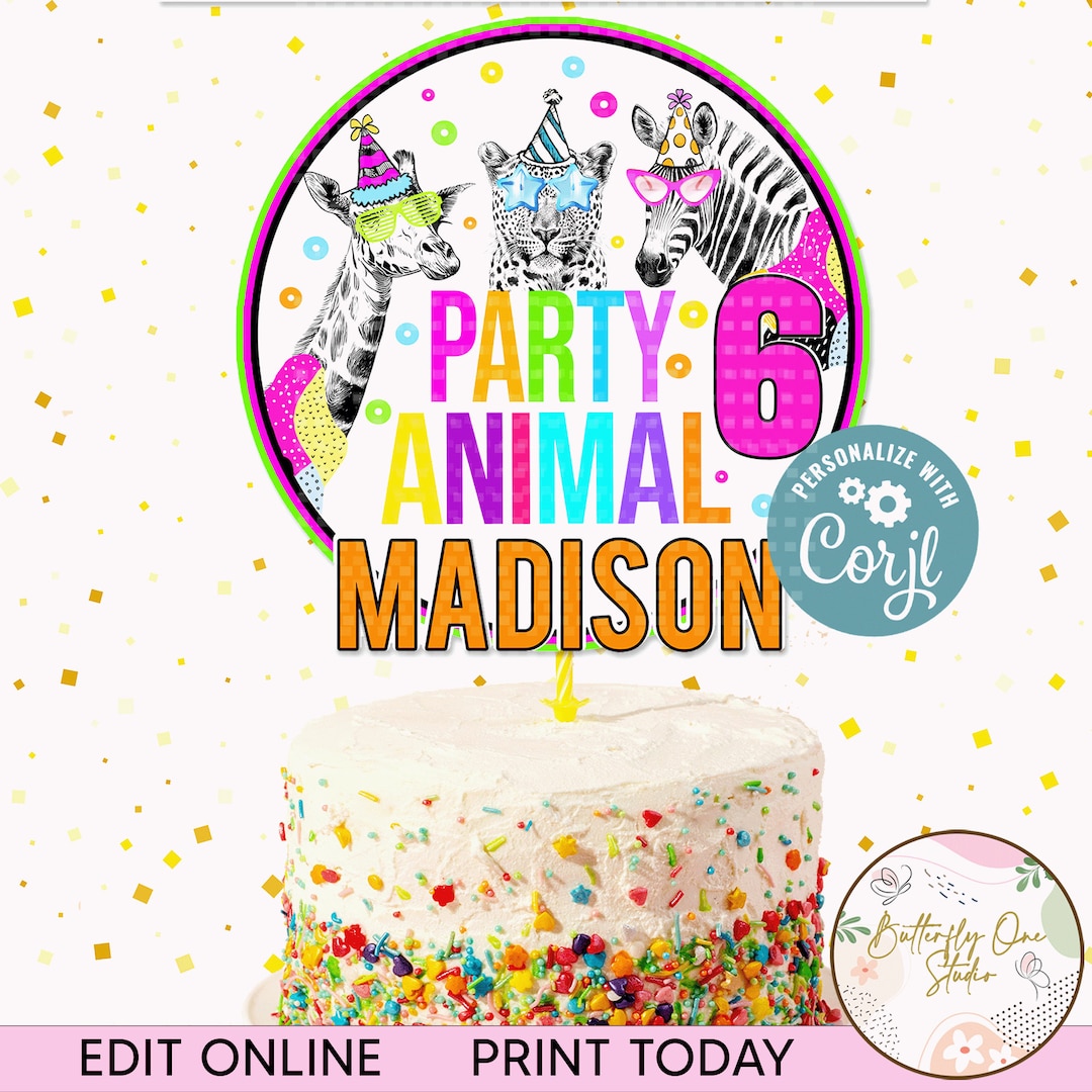 EDITABLE Party Animal Birthday Cake Topper, Party Animal Cake Topper ...