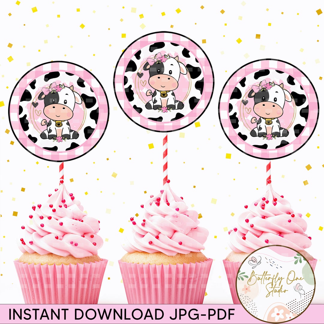 Printable Cute Cow Cupcakes Toppers, Cow Girl Birthday Party Cupcakes ...