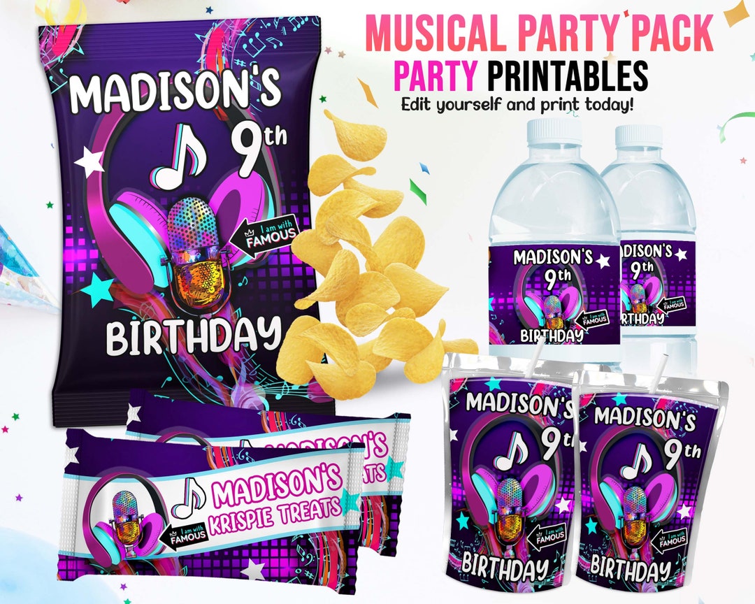 EDITABLE Musical Birthday Kit, Musical Party Printables 4 Set Girl ...