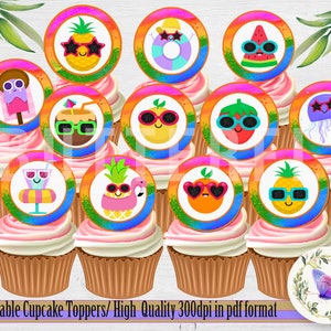 Printable Summer Cupcake Toppers, Tutti Frutti Cupcake Topper , Summer ...