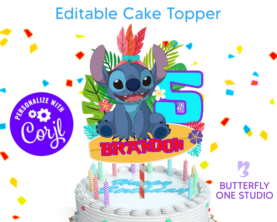EDITABLE Stitch Cake Topper Stitch Printable Birthday Party Custom ...