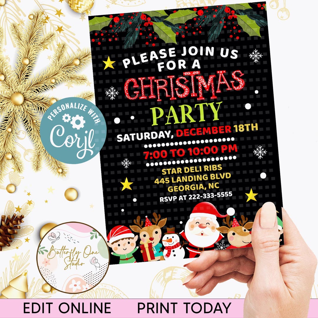 Cute Christmas Party Invitation, Editable Family Christmas Party ...
