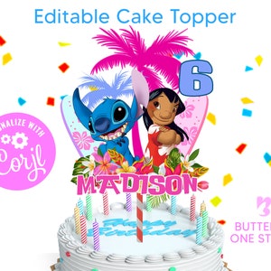 Editable Lilo and Stitch Cake Topper Printable Lilo and Stitch Birthday ...