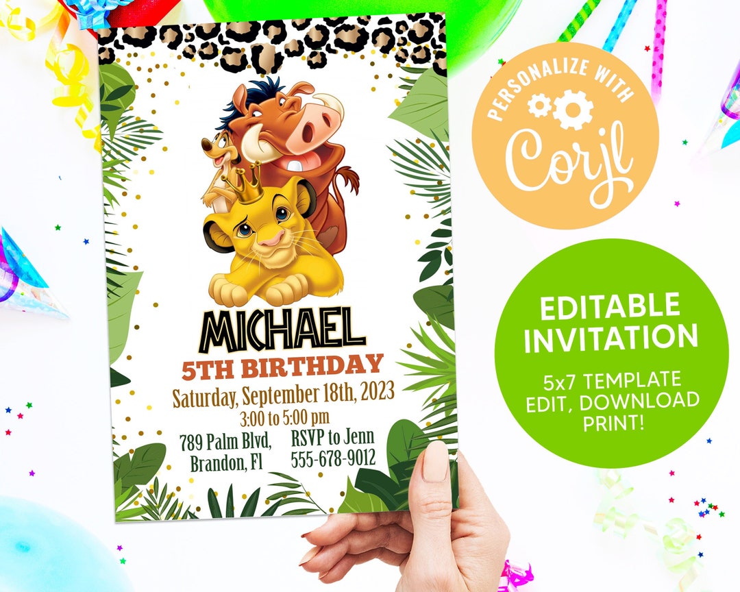 Editable Lion King Invitation, Lion King Birthday Party Invitation ...