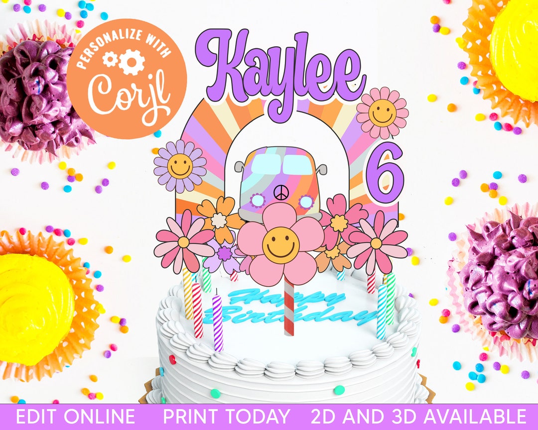 EDITABLE Groovy Cake Topper Birthday Girl Party, Groovy Party Cake ...