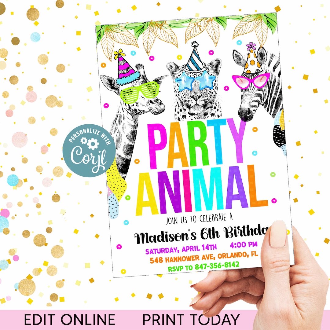 Editable Party Animal Invitation, Fun Animal Party Invitation, Digital ...
