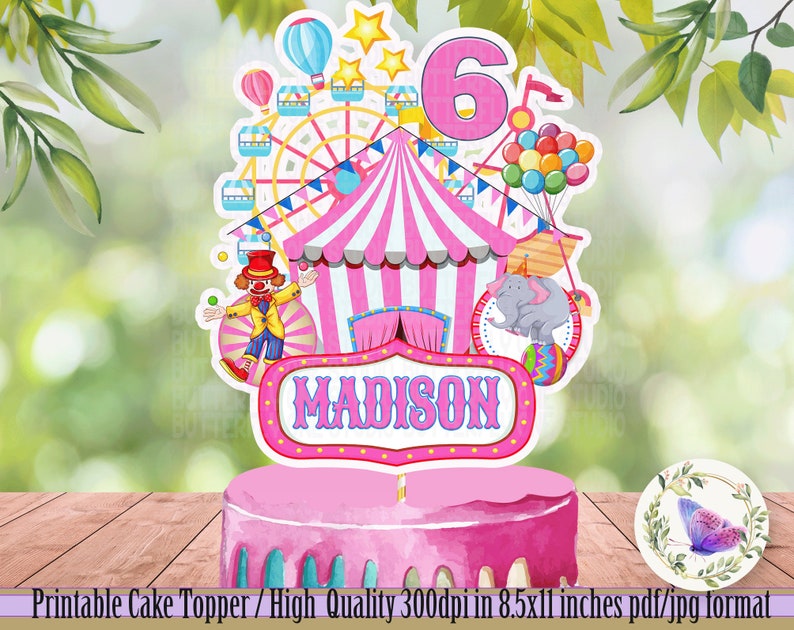 Printable Circus Cake Topper circus Birthday Girl Circus - Etsy