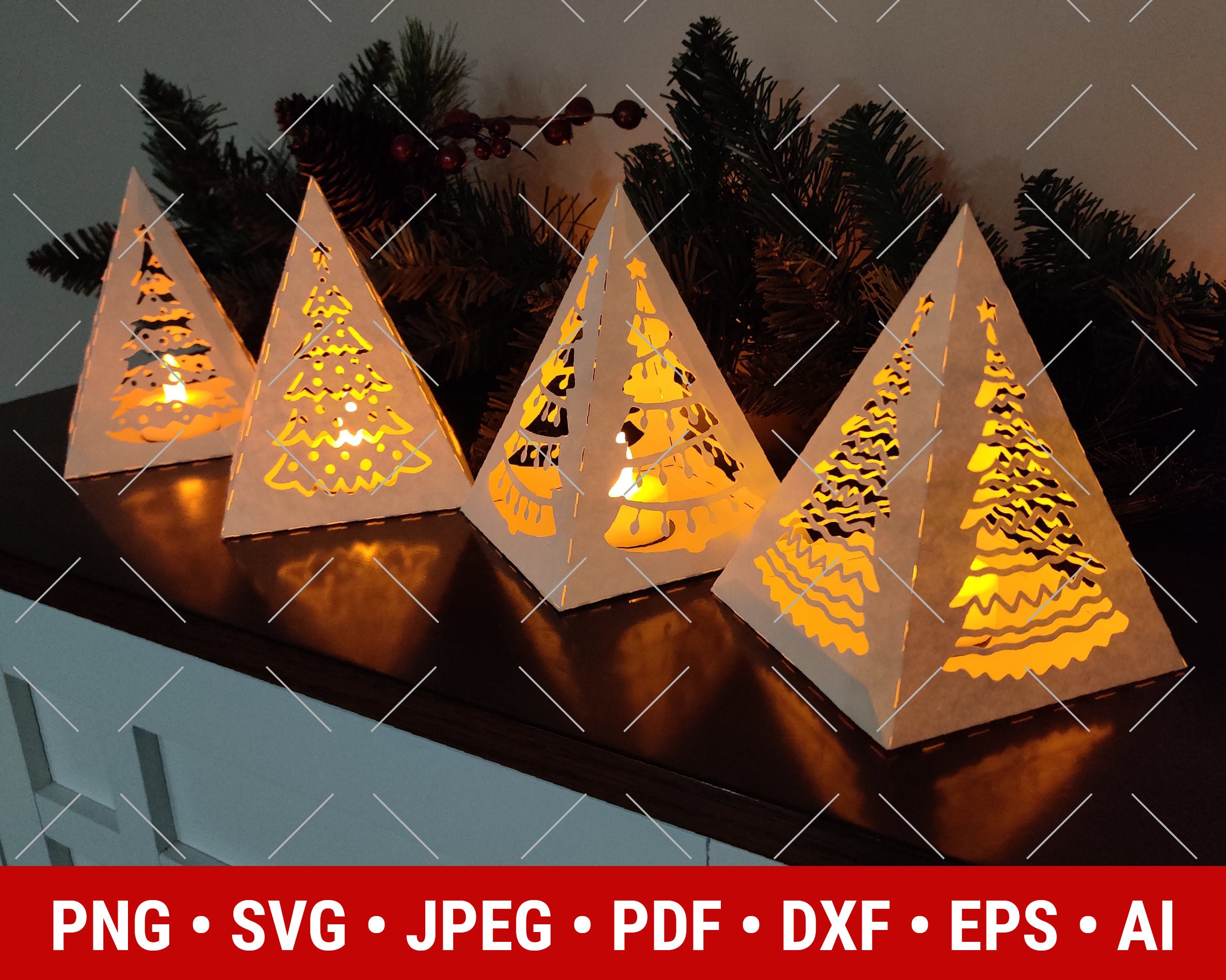 Christmas Lantern SVG, 3D Lantern Bundle, Christmas Pyramid Template ...