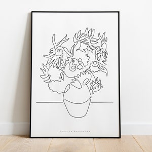 LINE ART PRINTABLE, Van Gogh Sunflowers Print, Minimalist Line Art, Van ...