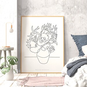 LINE ART PRINTABLE, Van Gogh Sunflowers Print, Minimalist Line Art, Van ...