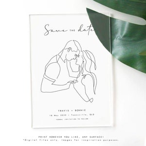 Custom SAVE THE DATE, Personalized Wedding Invitation, Couple Line Art ...