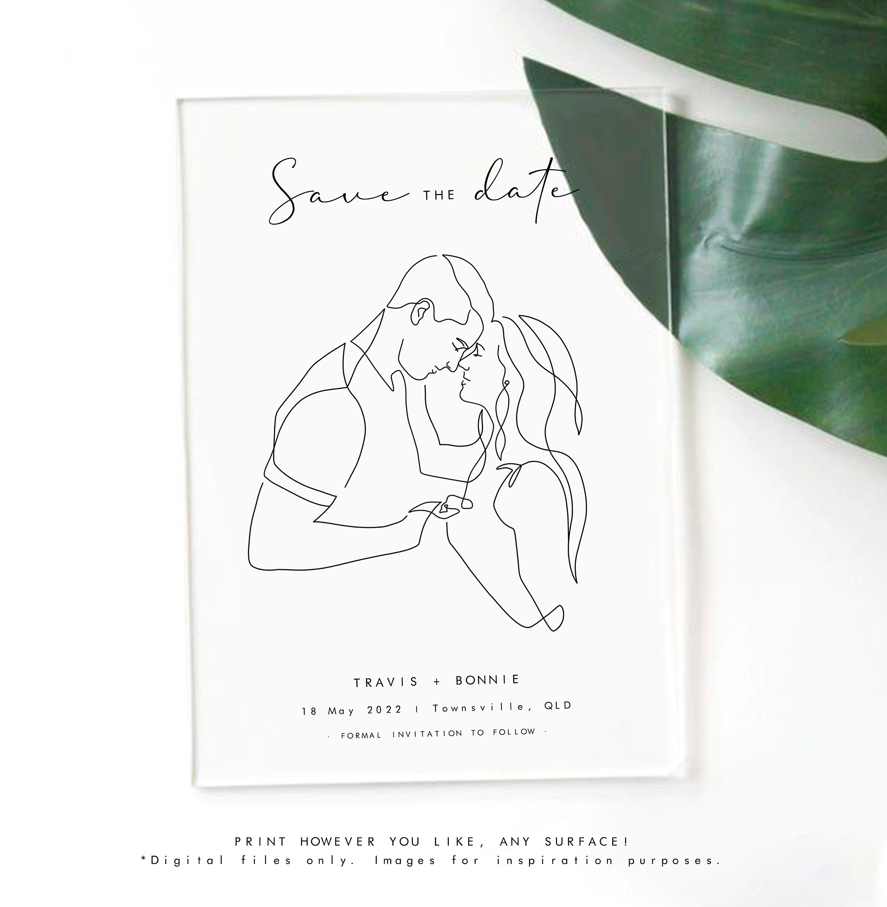 Custom SAVE THE DATE, Personalized Wedding Invitation, Couple Line Art ...