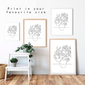 LINE ART PRINTABLE, Van Gogh Sunflowers Print, Minimalist Line Art, Van ...