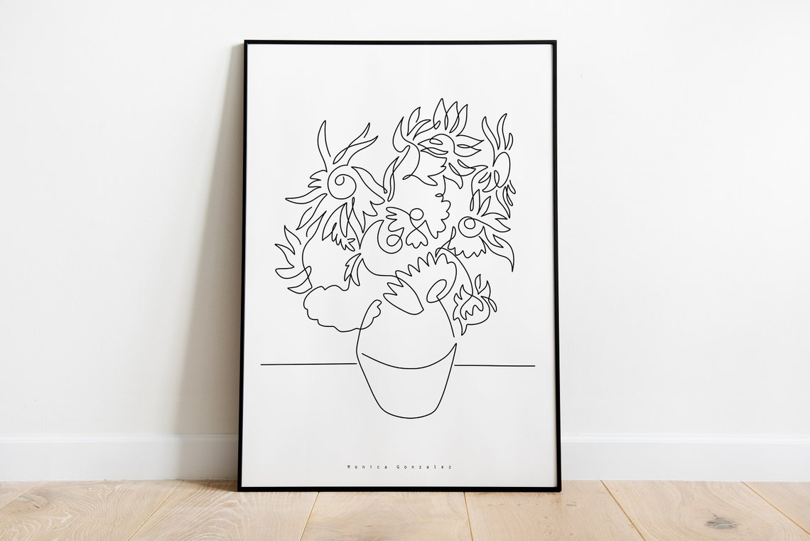 LINE ART PRINTABLE Van Gogh Sunflowers Print Minimalist Line - Etsy
