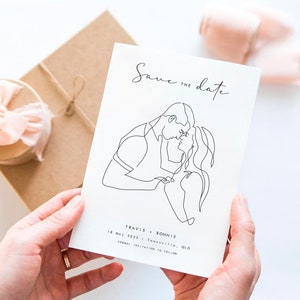 Custom SAVE THE DATE, Personalized Wedding Invitation, Couple Line Art ...