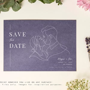 Custom SAVE THE DATE, Personalized Wedding Invitation, Couple Line Art ...