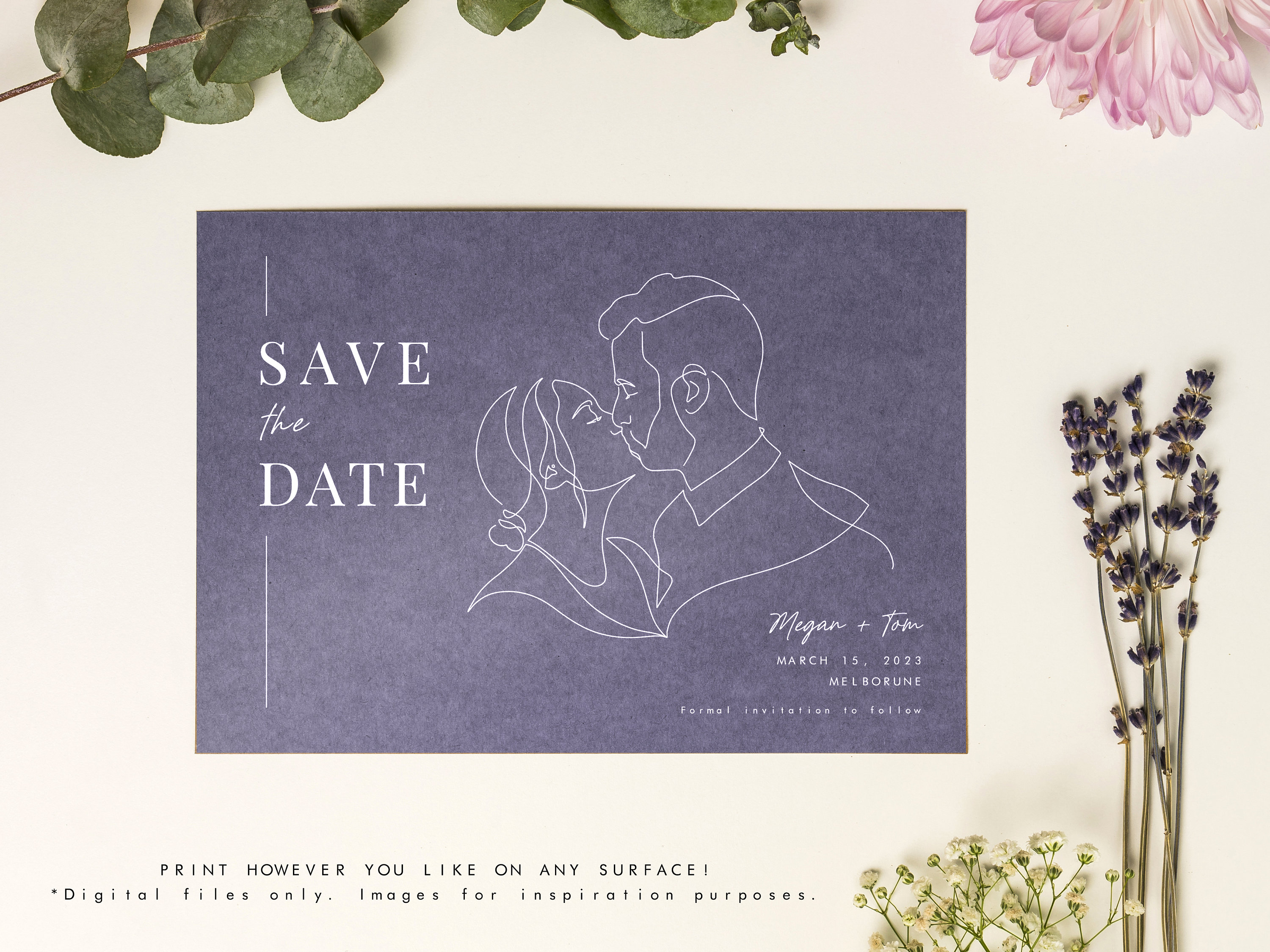 Custom SAVE THE DATE, Personalized Wedding Invitation, Couple Line Art ...