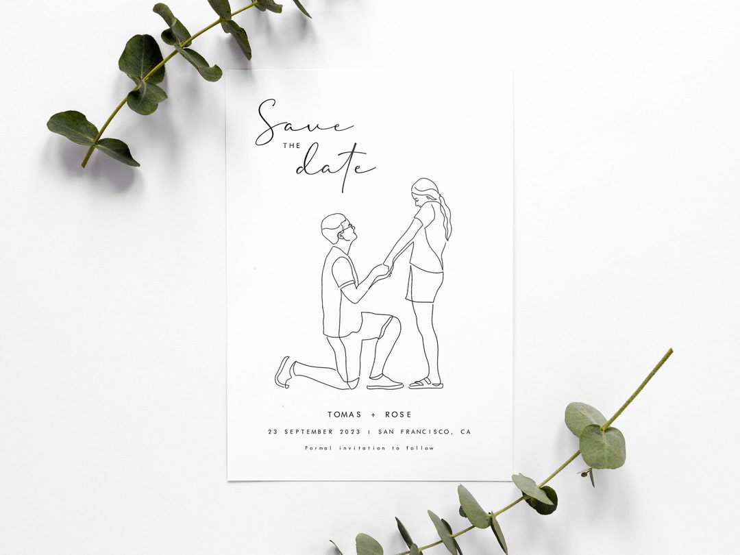Custom SAVE THE DATE, Personalized Wedding Invitation, Couple Line Art ...
