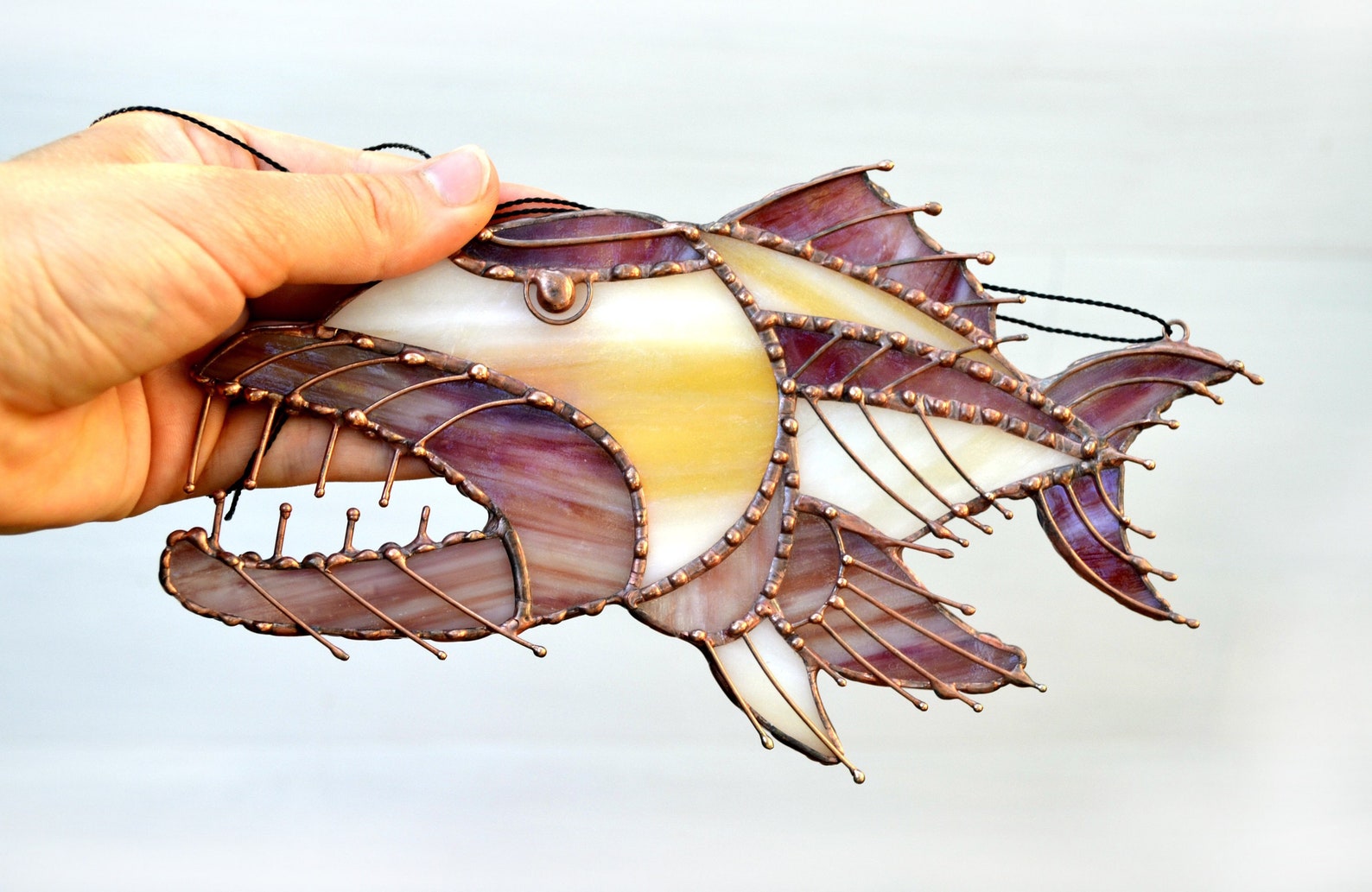 Predatory Fish stained glass suncatcher Window hanging | Etsy