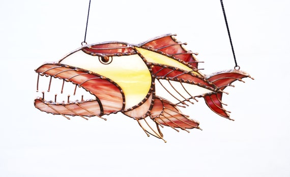 Predatory Fish stained glass suncatcher Window hanging | Etsy