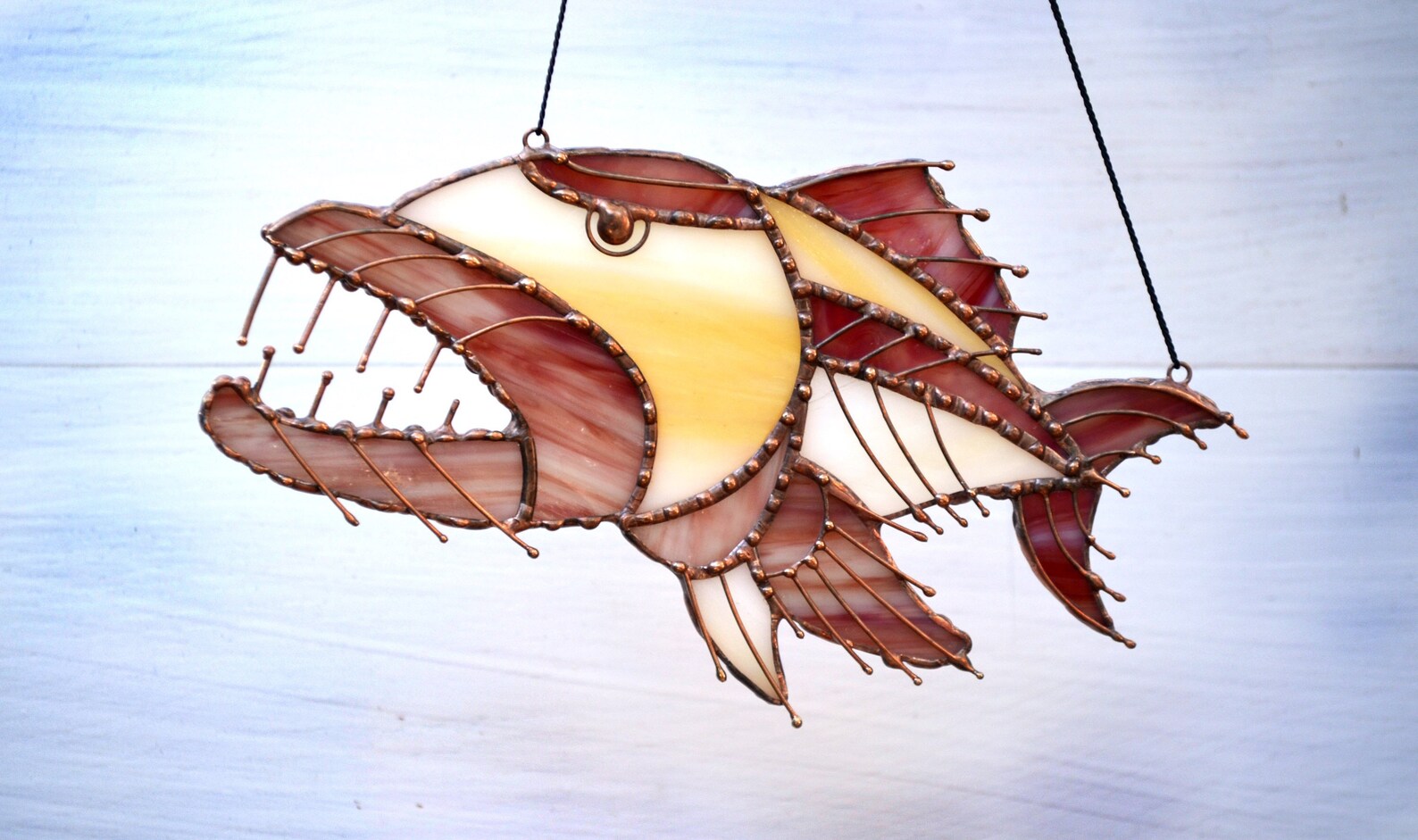 Predatory Fish stained glass suncatcher Window hanging | Etsy