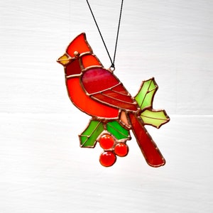 Red Cardinal Stained Glass Window Hangings Red Cardinal Glass Ornament ...