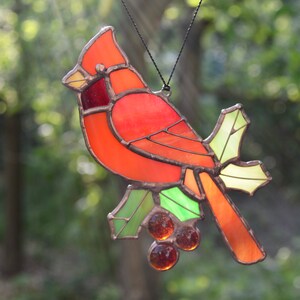 Red Cardinal Stained Glass Window Hangings Red Cardinal Glass Ornament ...