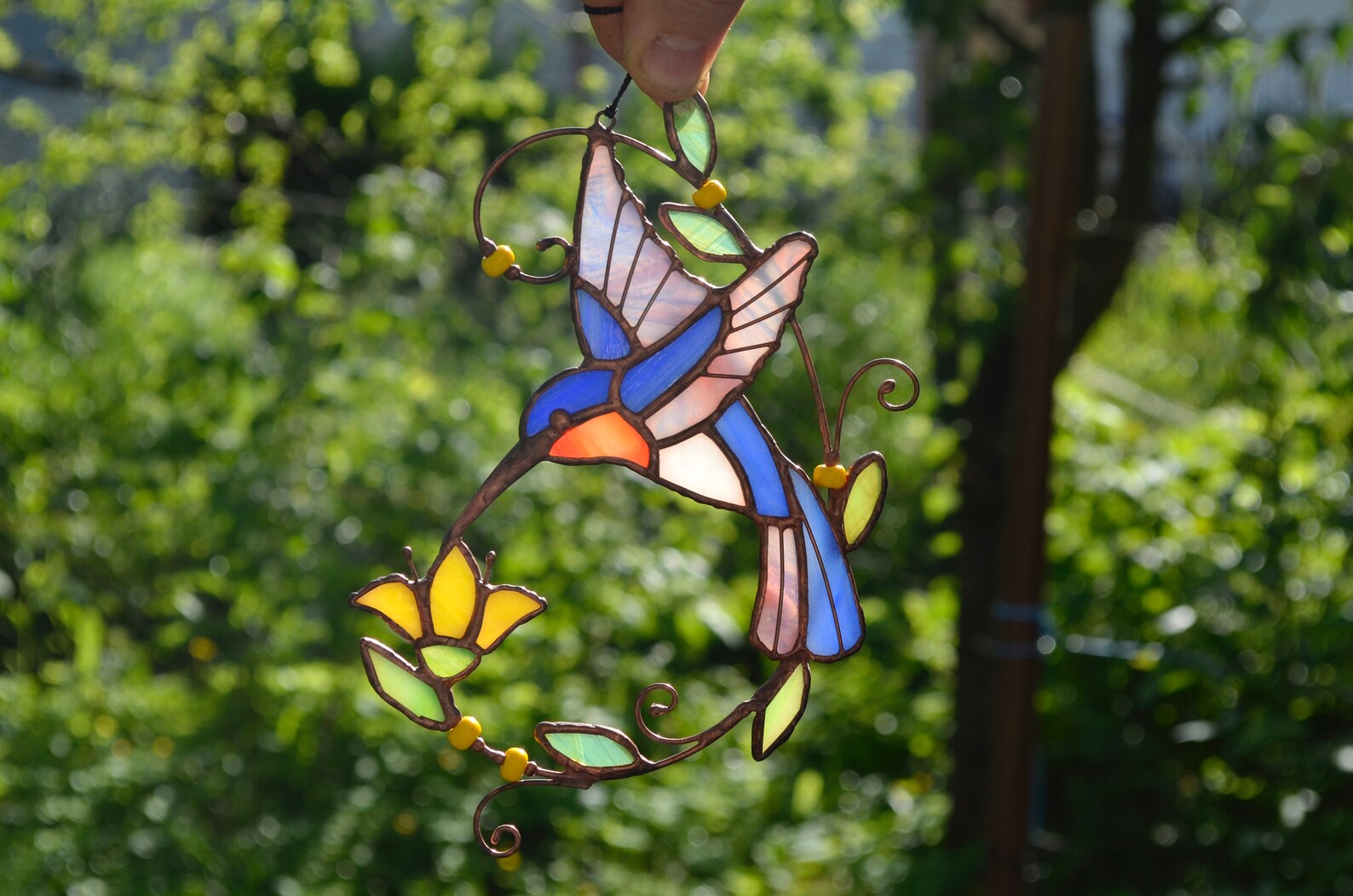 Hummingbird Stained Glass Window Hangings Bird Suncatcher | Etsy