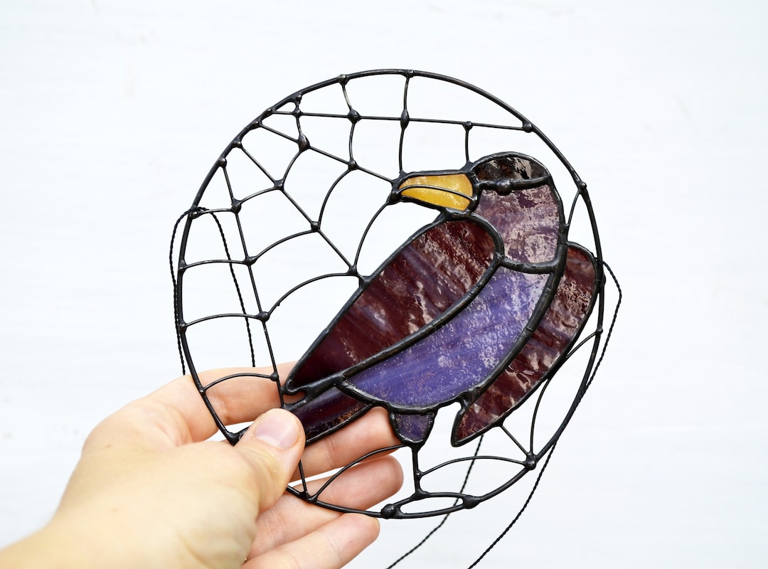 Crow Stained Glass Panel Raven Suncatcher Black Crow Suncatcher - Etsy