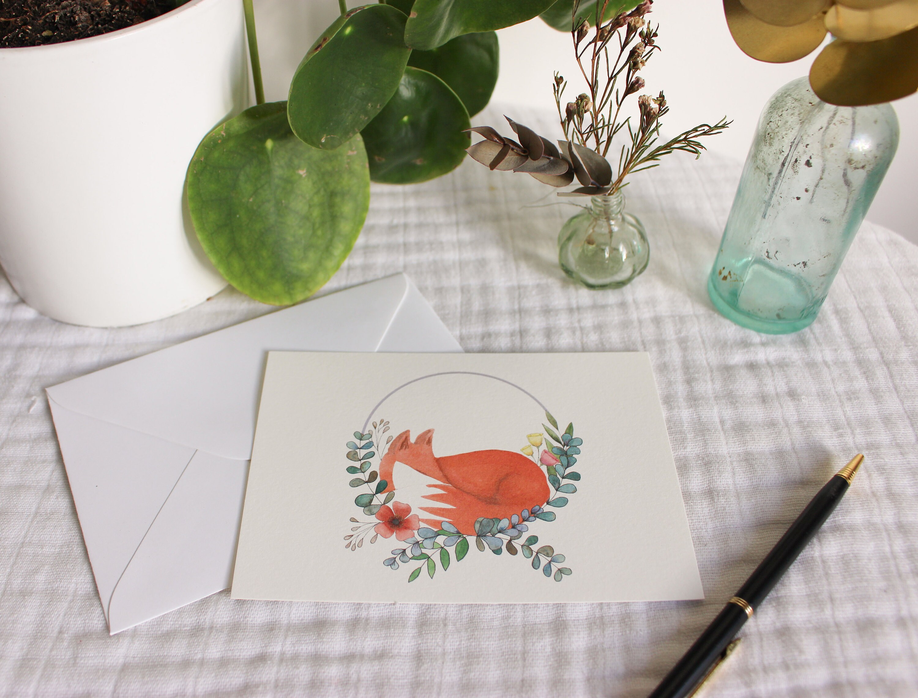 Flowered Fox, Postcard Illustrated From a Watercolor - Etsy UK