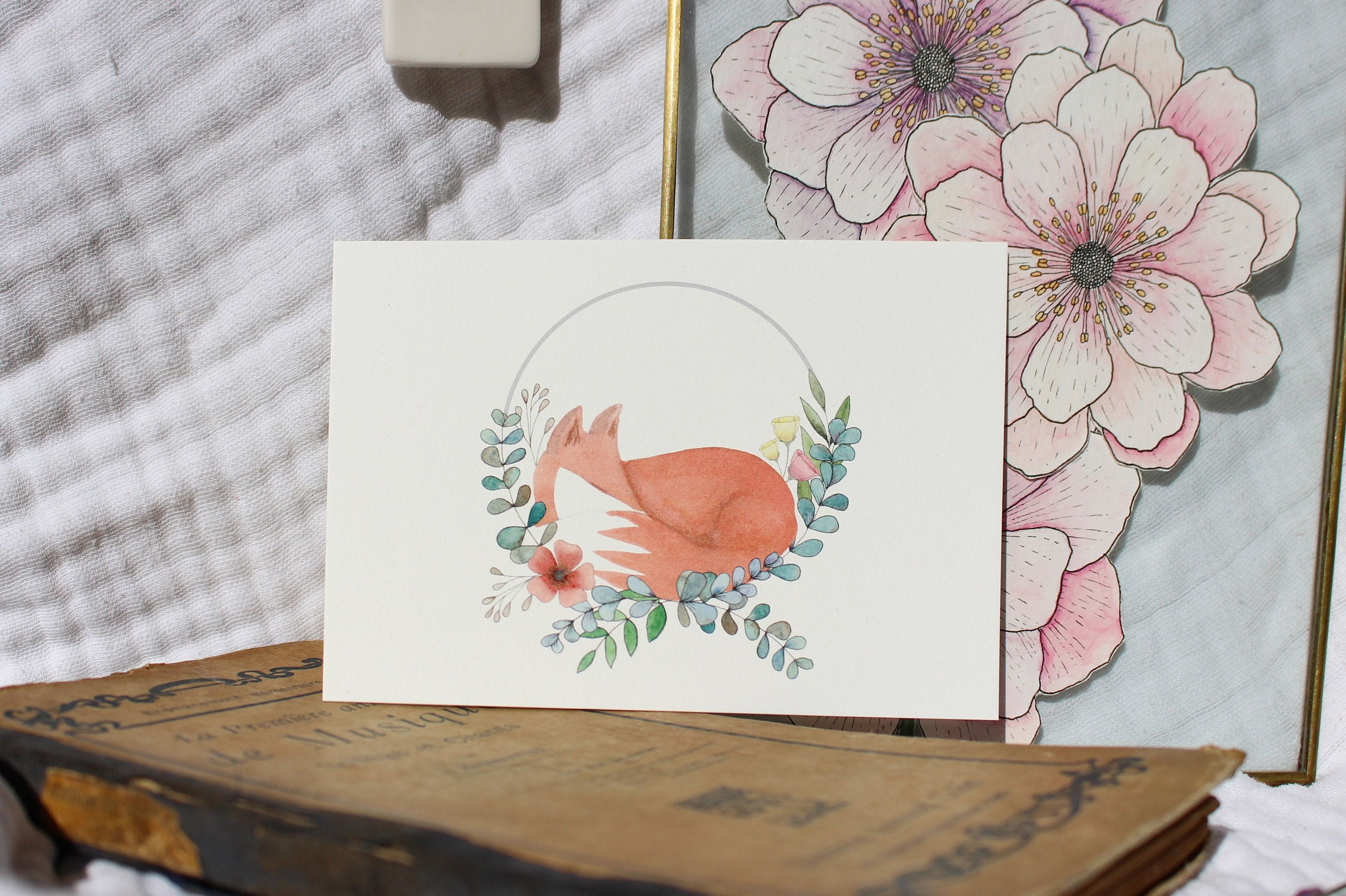Flowered Fox, Postcard Illustrated From a Watercolor - Etsy UK