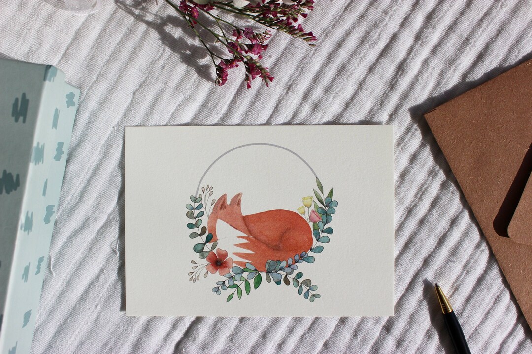 Flowered Fox, Postcard Illustrated From a Watercolor - Etsy UK