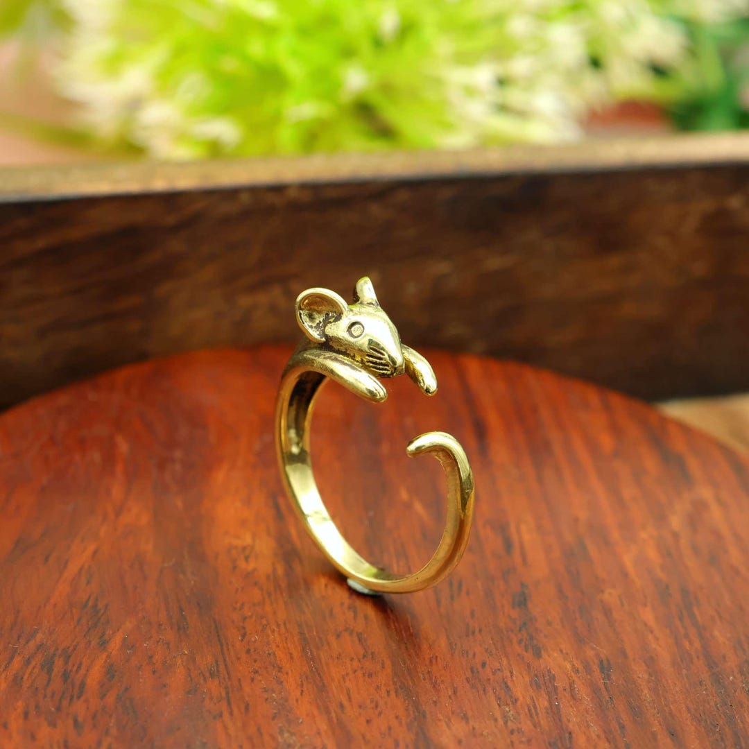 Gold Mouse Wrap Ring, Cute Animal Adjustable Ring for Women, Minimalist ...