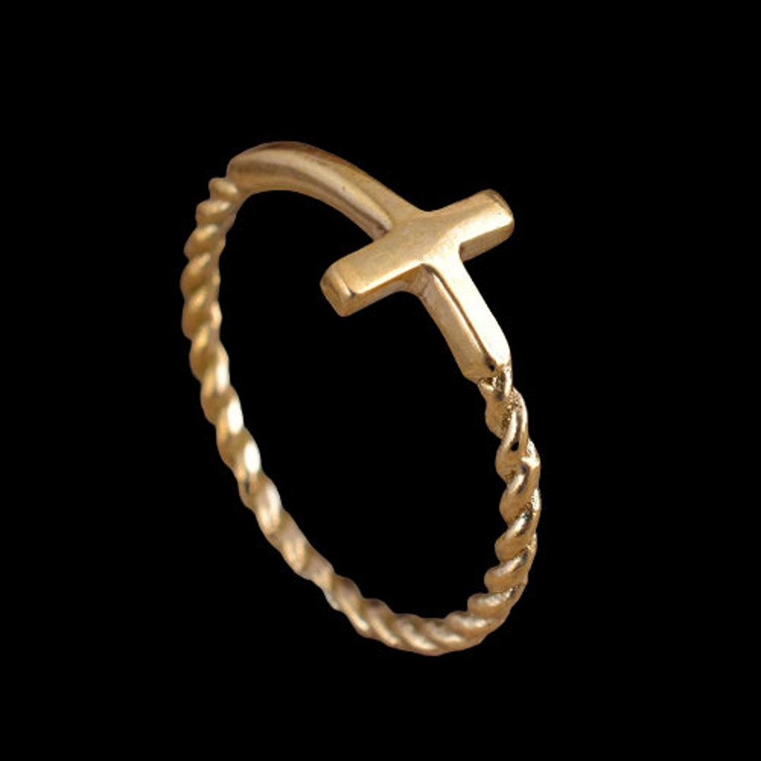Cross Ring / Gold Cross Ring / Dainty Gold Ring / Gold Brass Ring ...