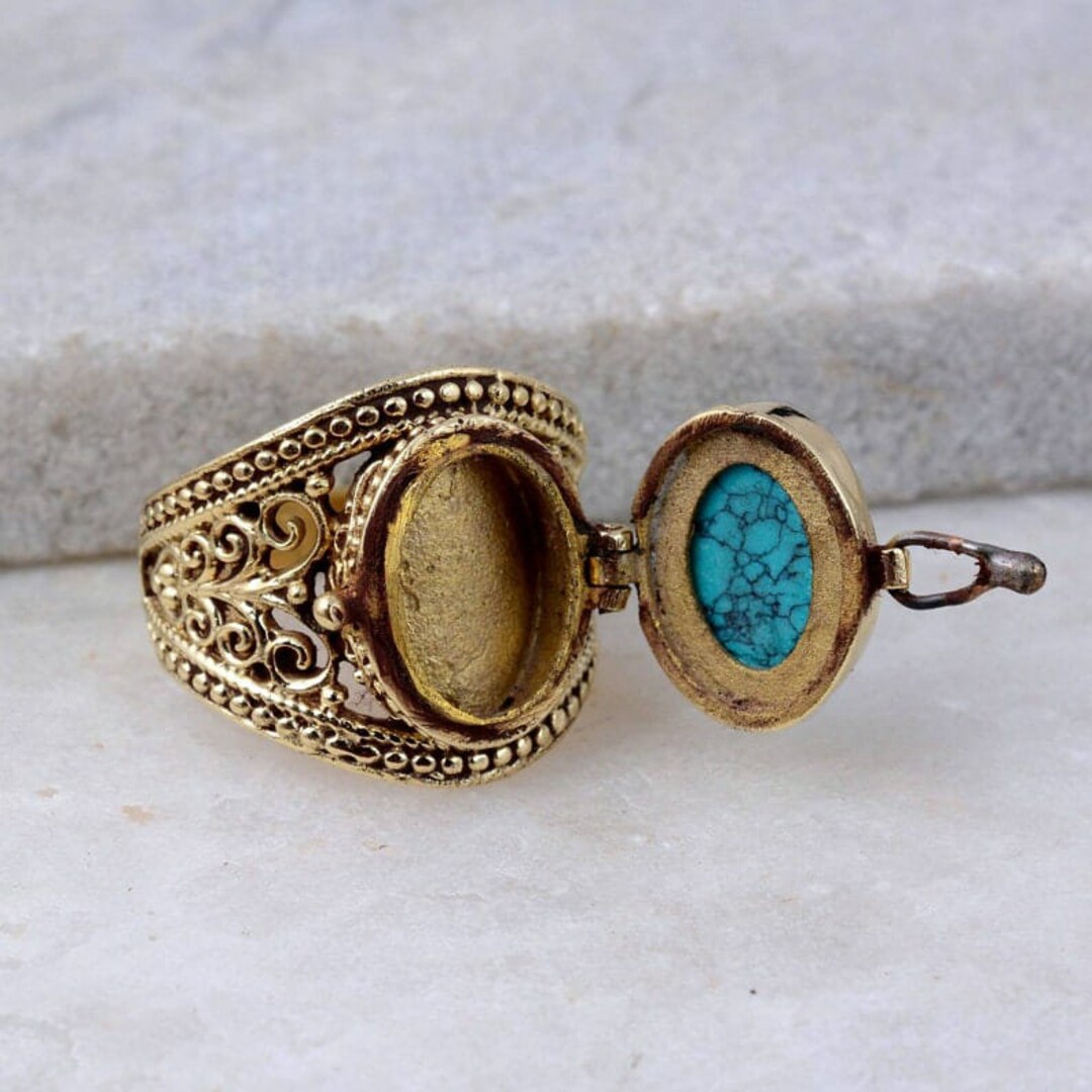 Poison Ring, Turquoise Secret Box Ring, Gold Ring With High Quality ...