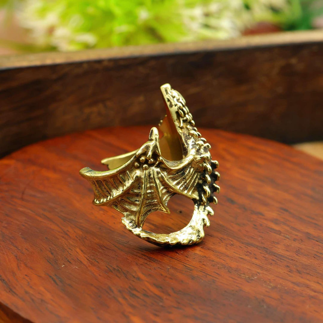Dragon Ring Gold | Dragon Wing Ring | Fantasy Statement Ring | Gothic ...