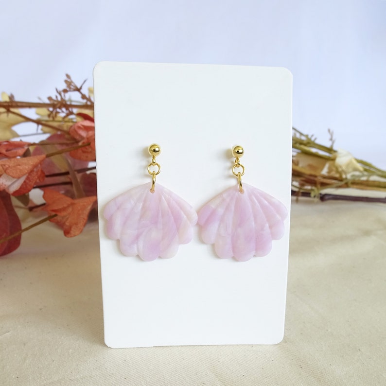 Dusty Pink Seashell Shimmery Marble Swirl Effect Polymer Clay Dangle ...